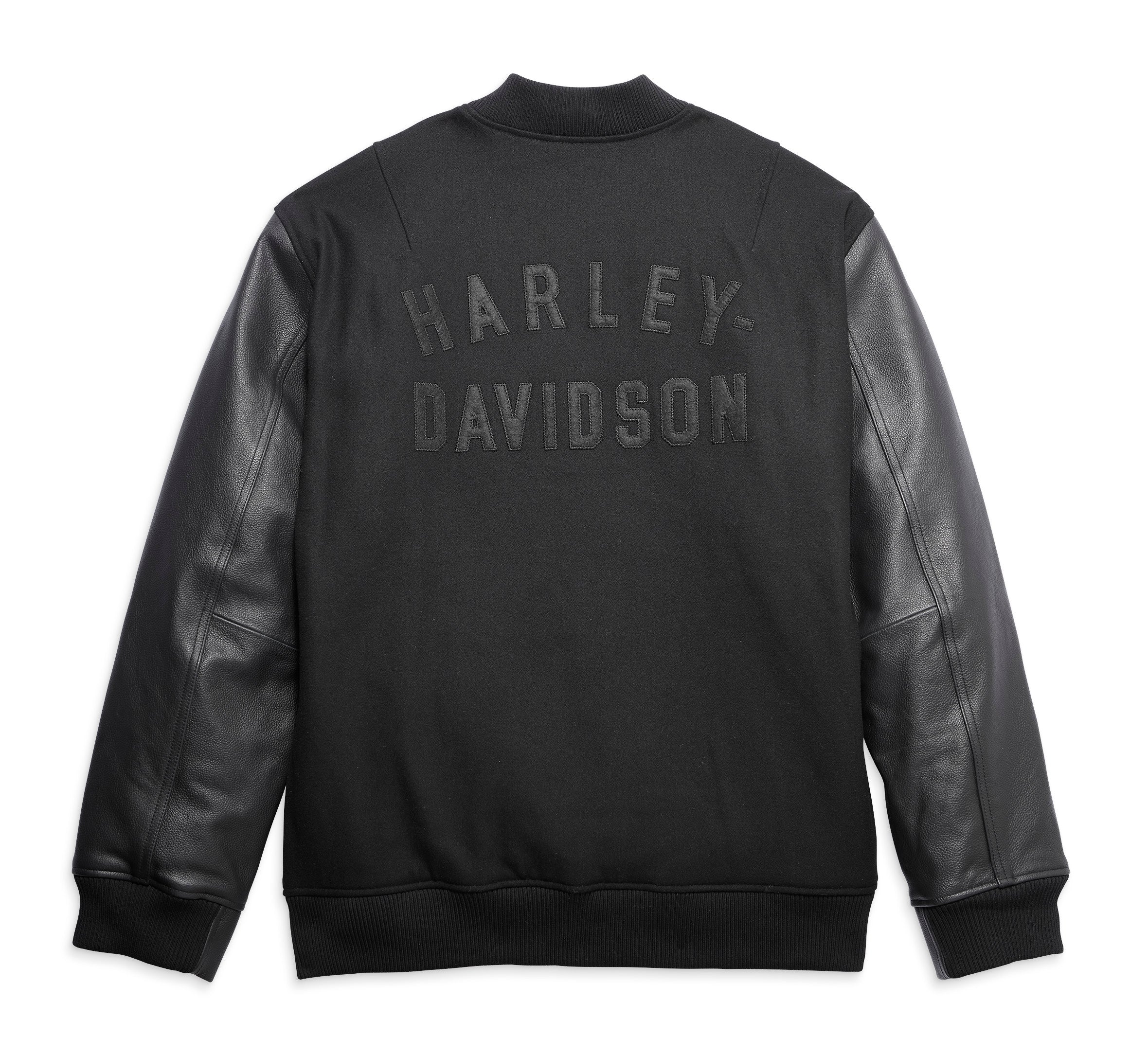 Harley Davidson Mens Varsity Jacket Black Leather Sleeves – Kaizenapparels